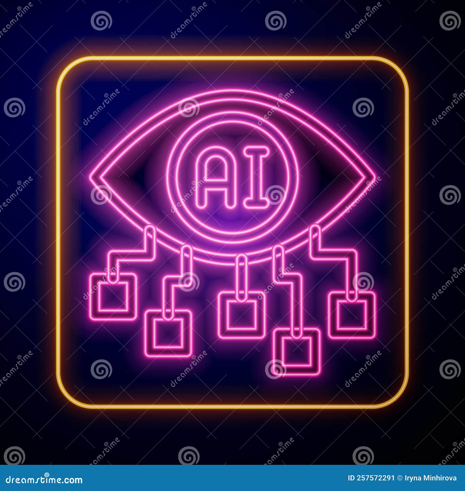 Glowing Neon Computer Vision Icon Isolated on Black Background ...