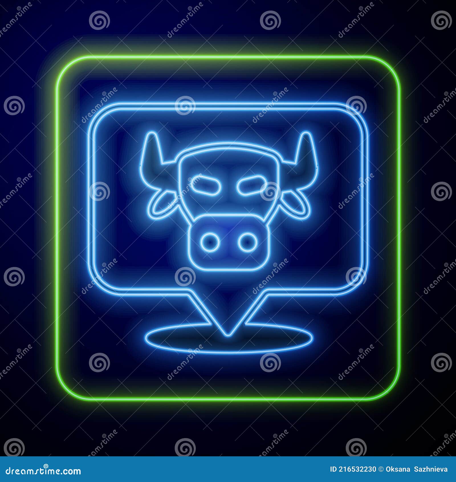 Glowing Neon Cow Head Icon Isolated on Blue Background. Vector Stock ...