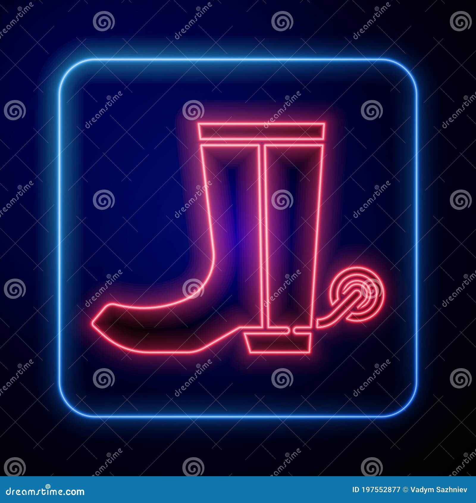 Glowing Neon Cowboy Boot Icon Isolated on Blue Background. Vector Stock ...