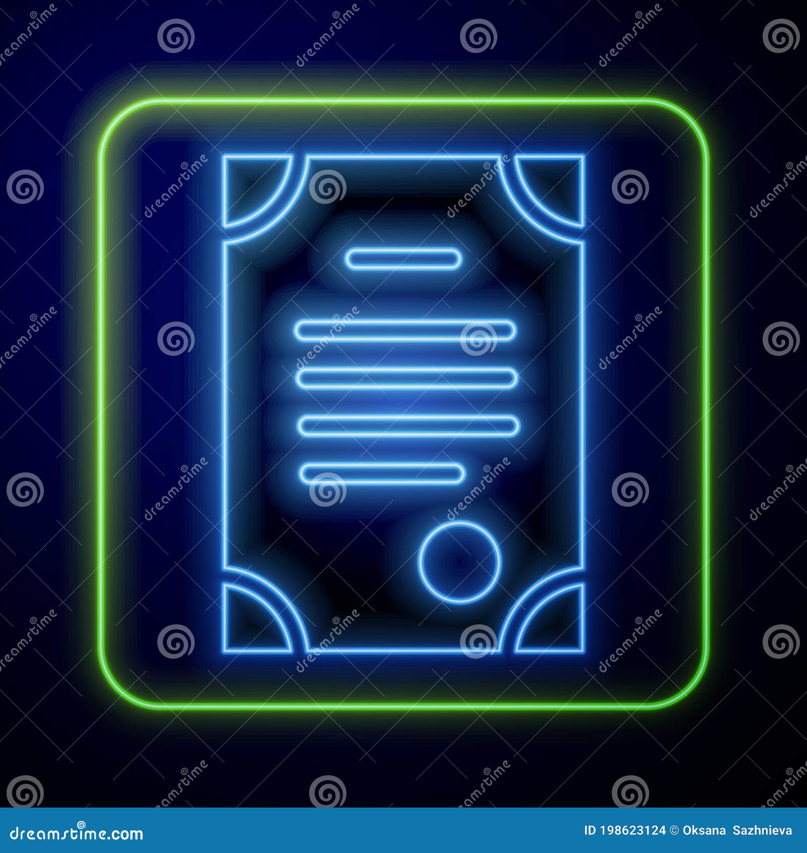 Glowing Neon Death Certificate Icon Isolated on Blue Background. Vector ...