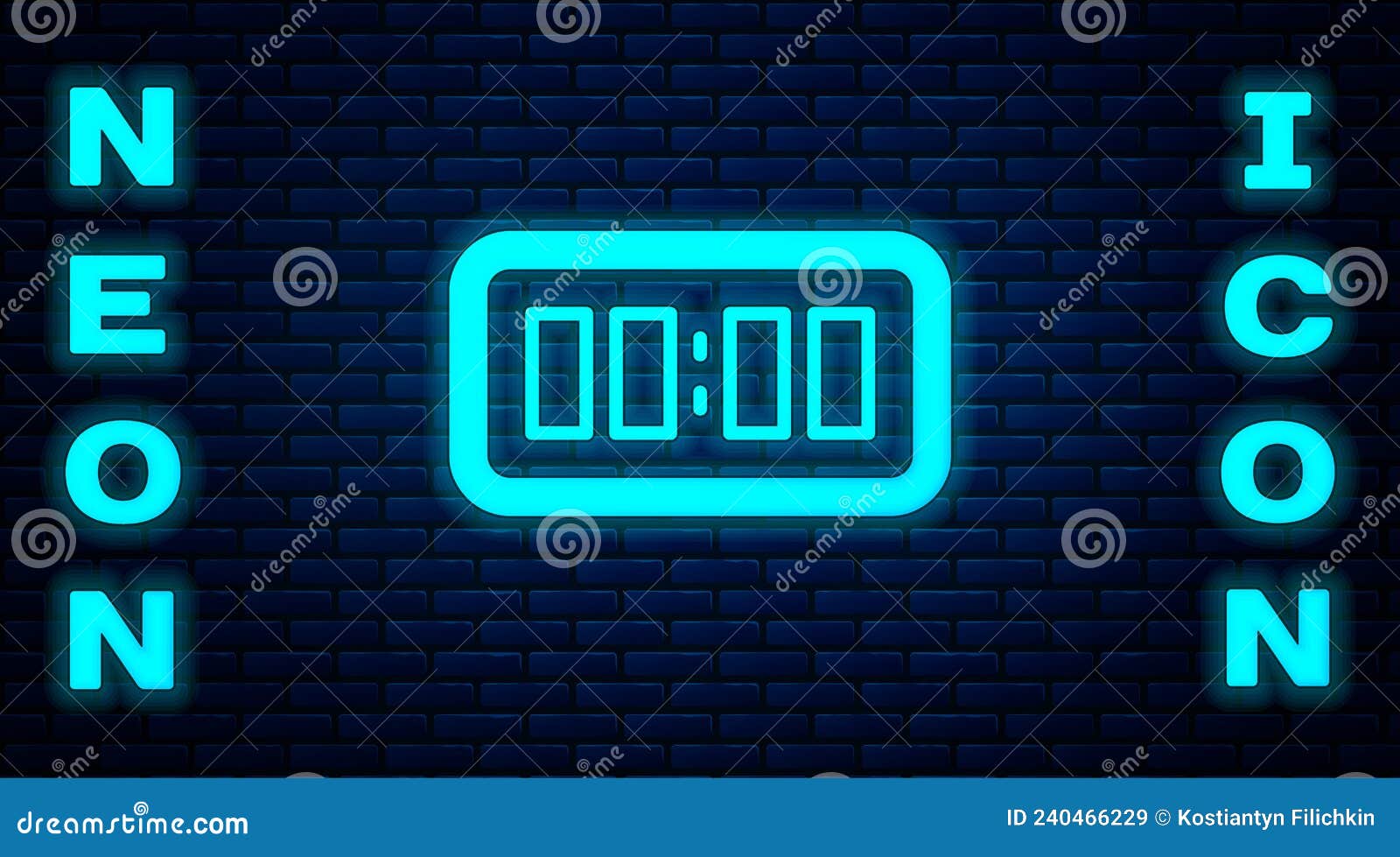 Glowing Neon Digital Alarm Clock Icon Isolated on Brick Wall Background ...