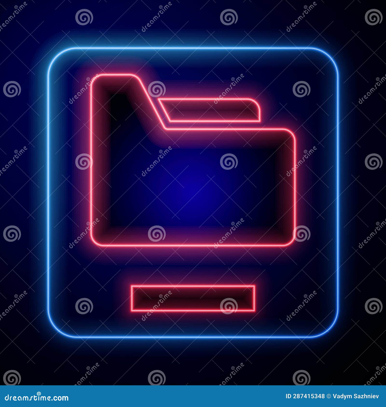 Glowing Neon Document Folder Icon Isolated on Black Background ...