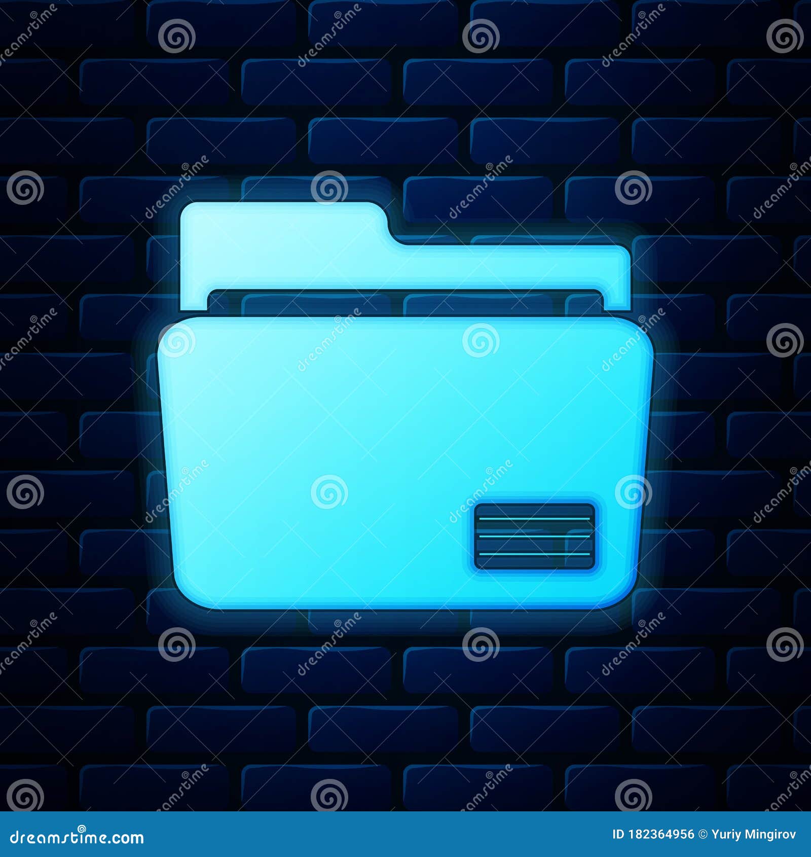 Glowing Neon Document Folder Icon Isolated on Brick Wall Background ...