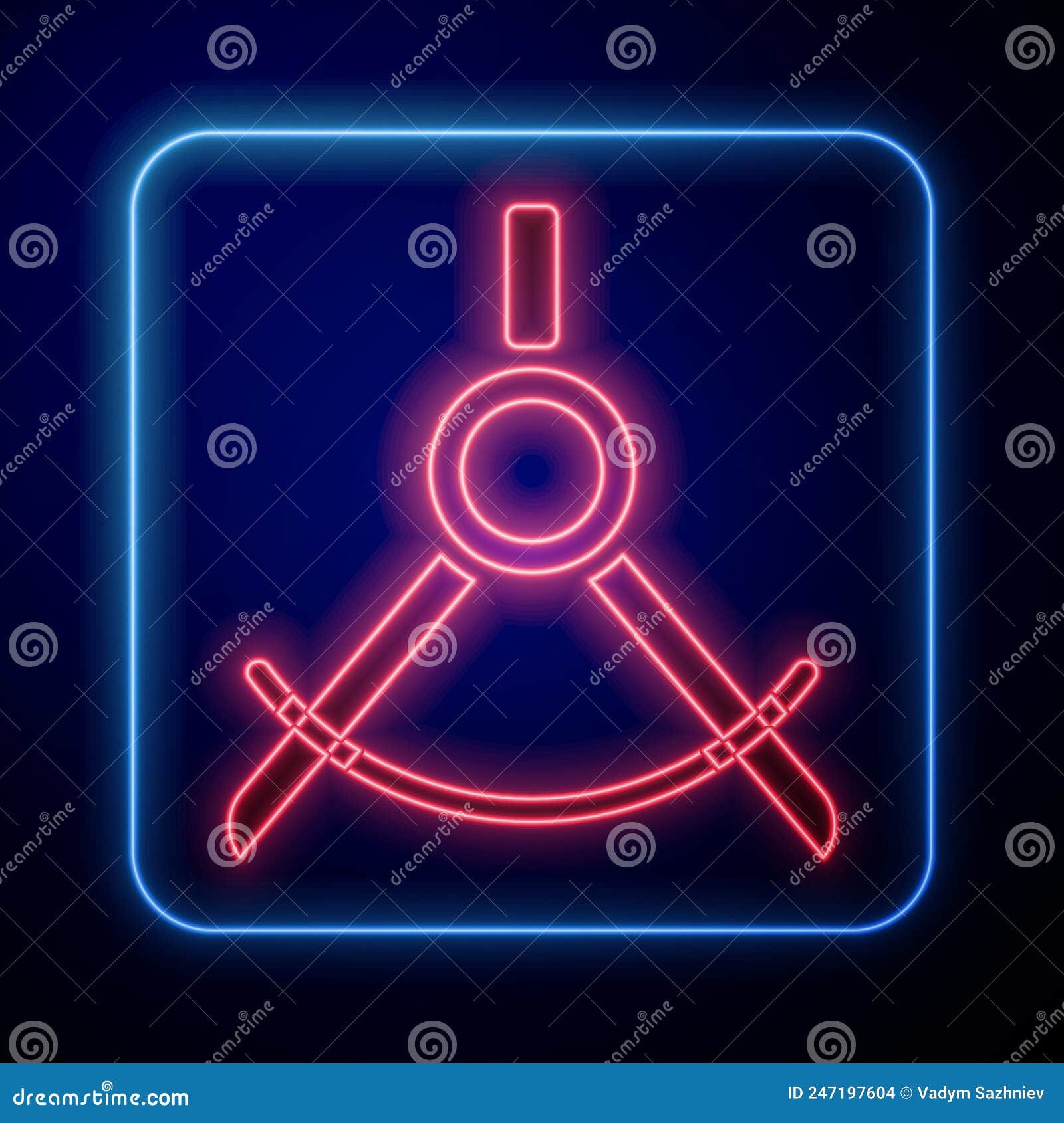 Glowing Neon Drawing Compass Icon Isolated on Black Background ...
