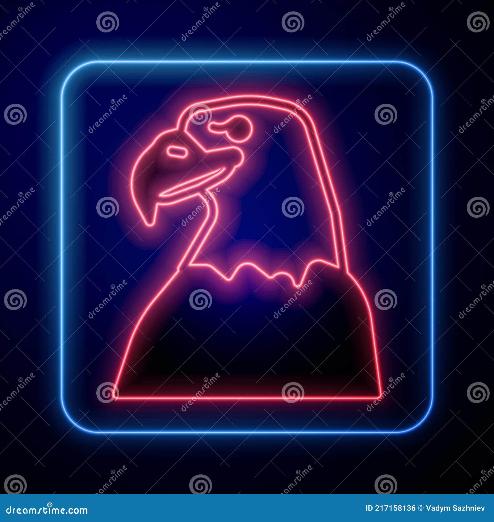 Glowing Neon Eagle Head Icon Isolated on Blue Background. Animal Symbol ...