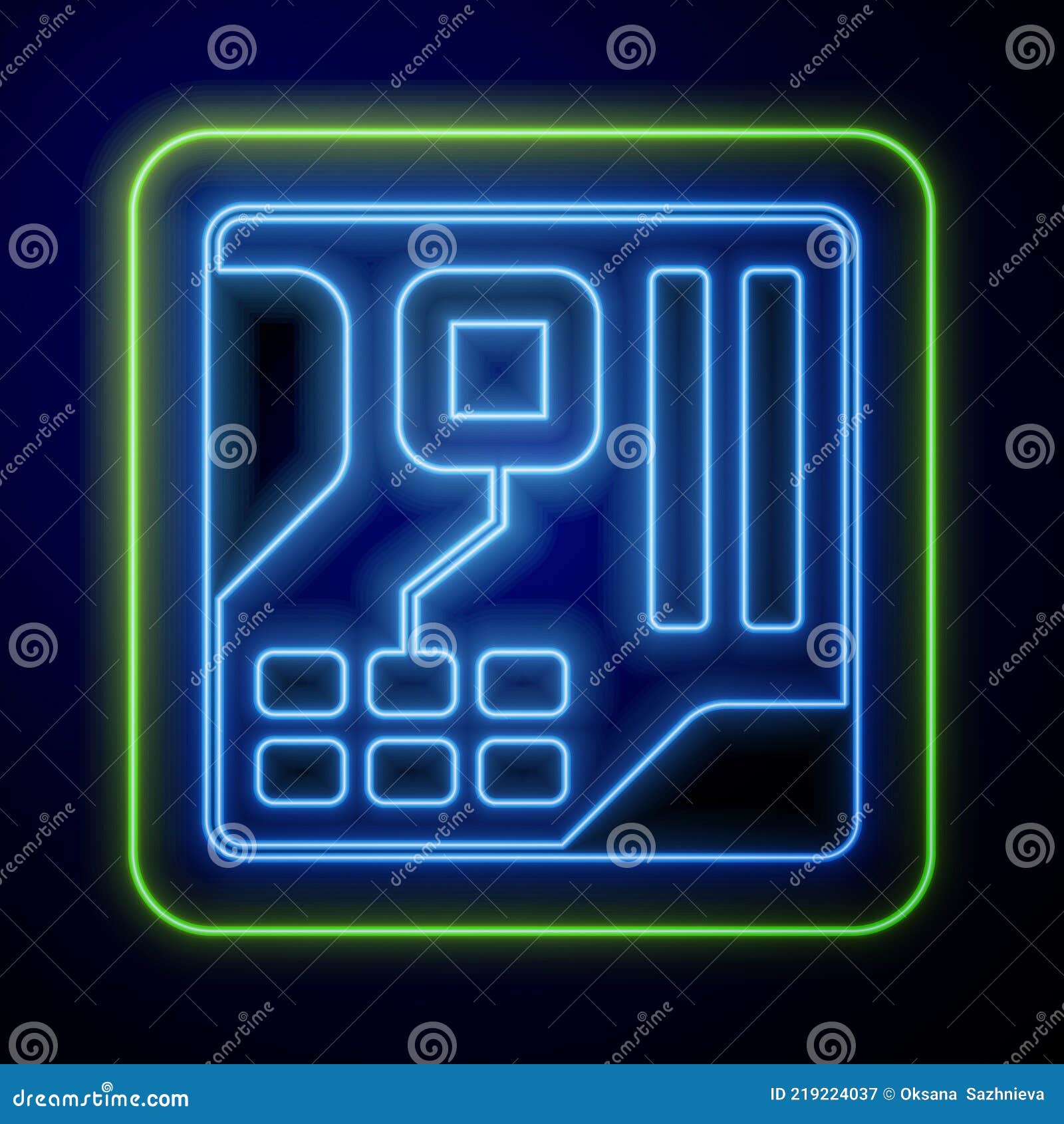 Glowing Neon Electronic Computer Components Motherboard Digital Chip ...