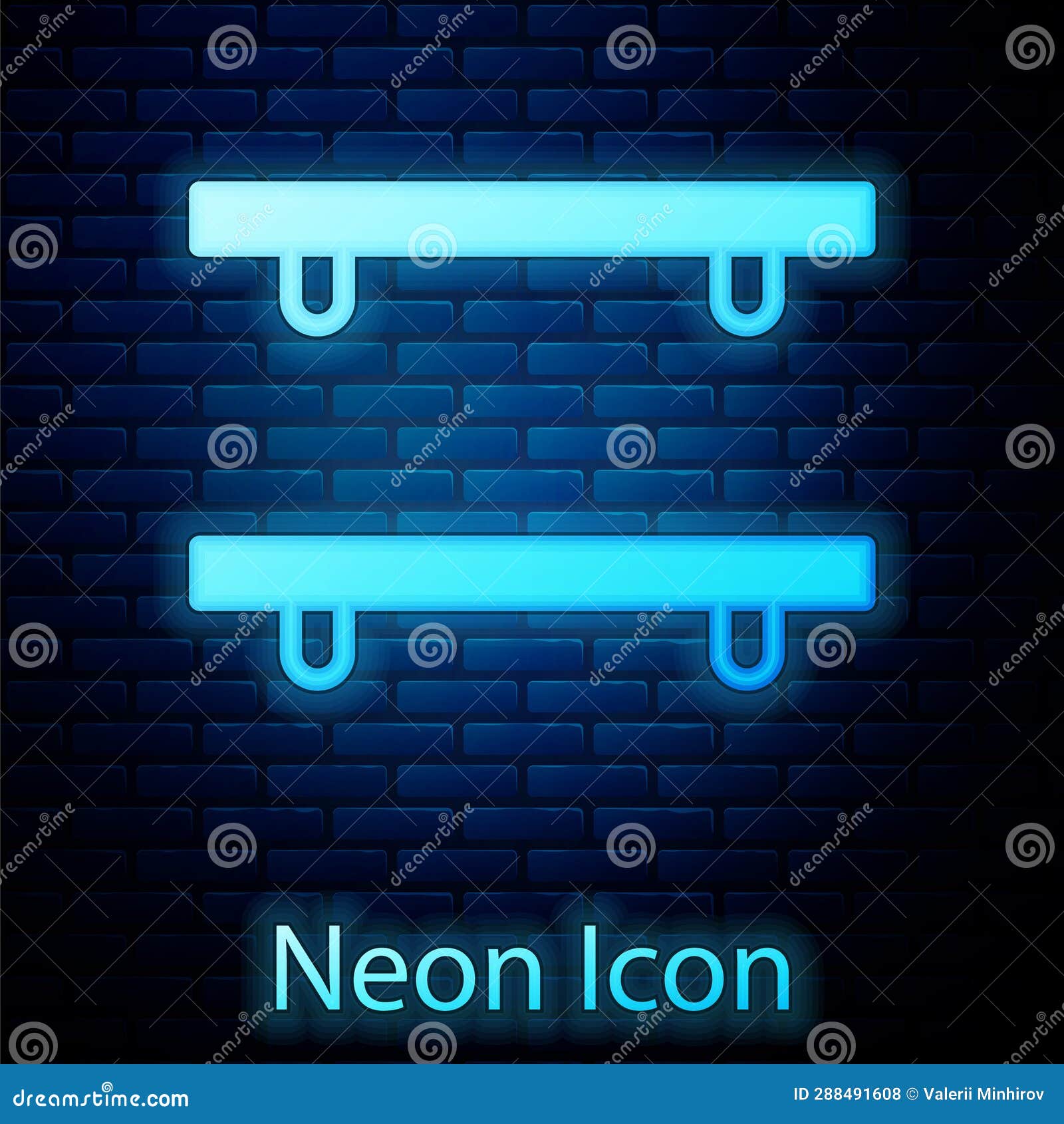 Glowing Neon Empty Wooden Shelves Icon Isolated on Brick Wall ...