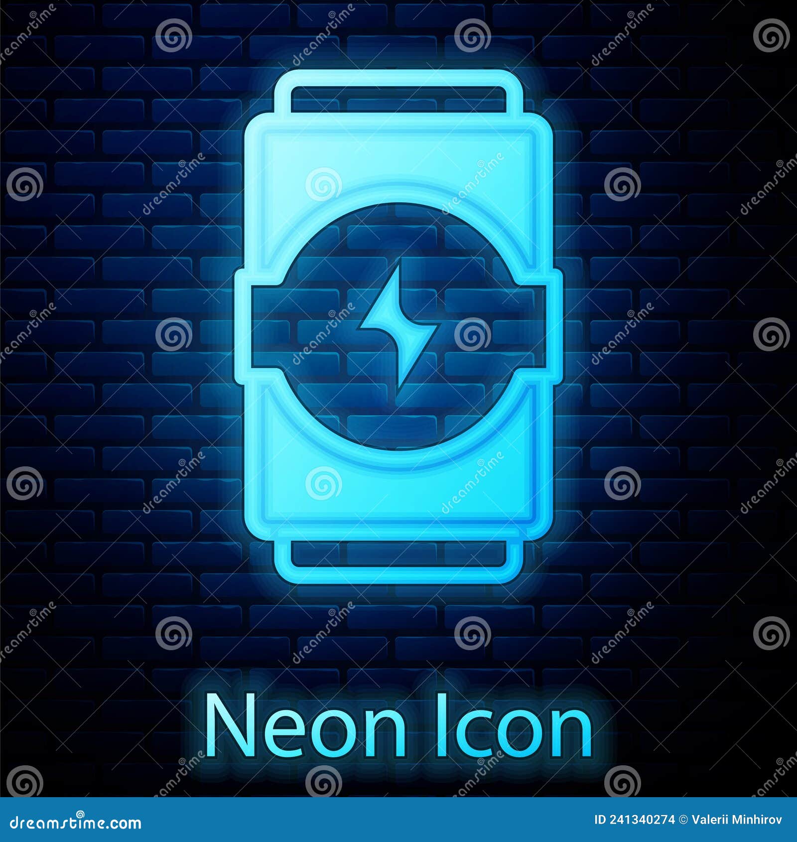 Glowing Neon Energy Drink Icon Isolated on Brick Wall Background ...