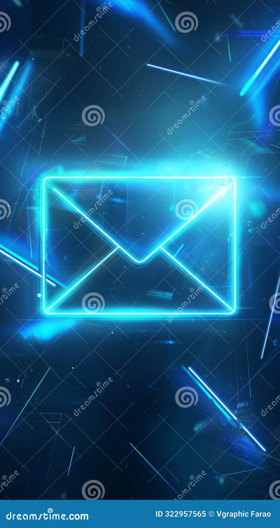 Glowing Neon Envelope Icon on a Futuristic Blue Background Stock Image ...