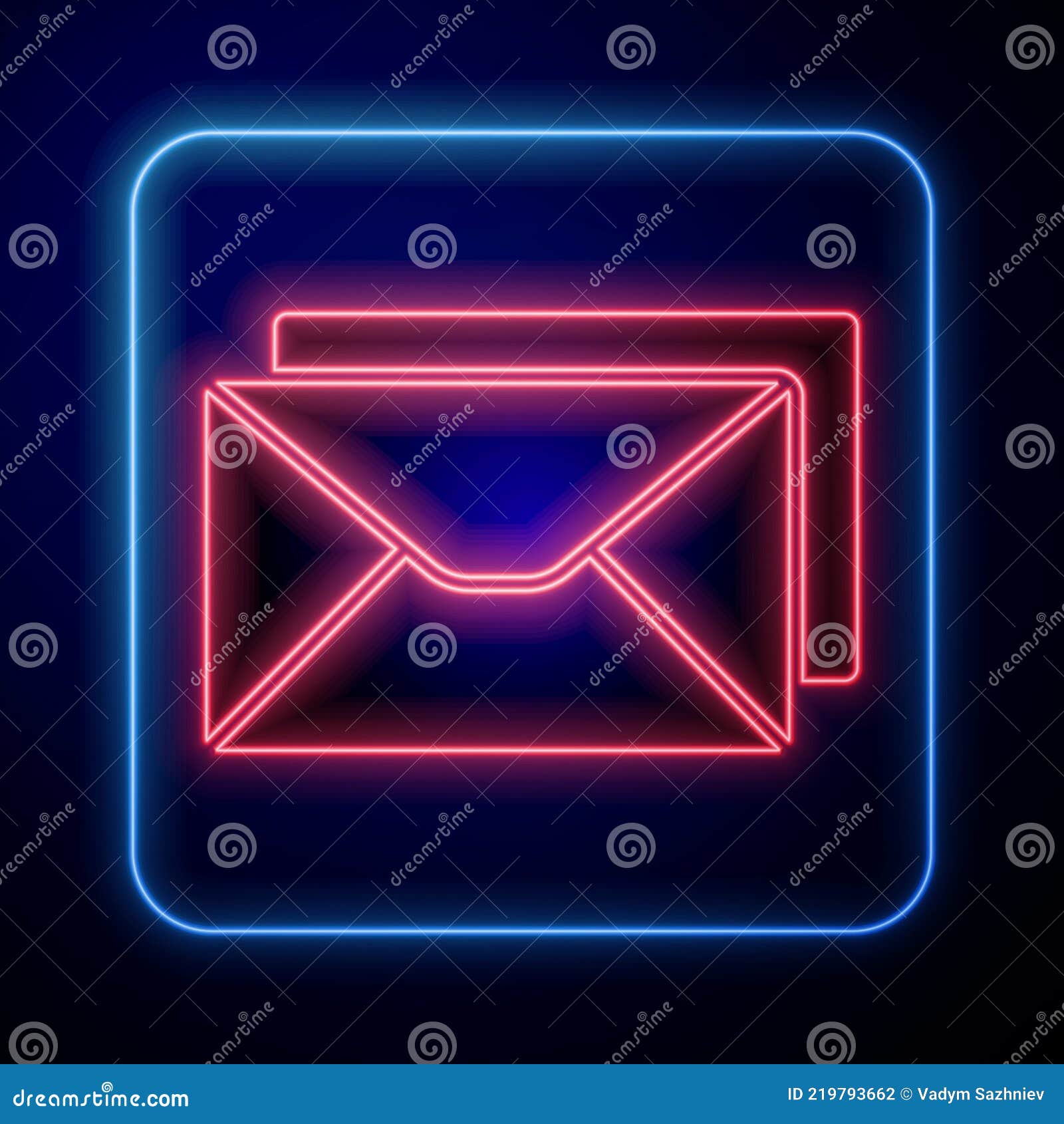 Glowing Neon Envelope Icon Isolated on Blue Background. Email Message ...