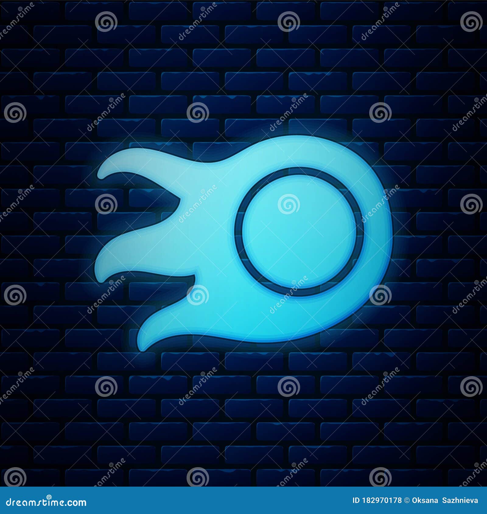 Glowing Neon Fireball Icon Isolated on Brick Wall Background Stock ...