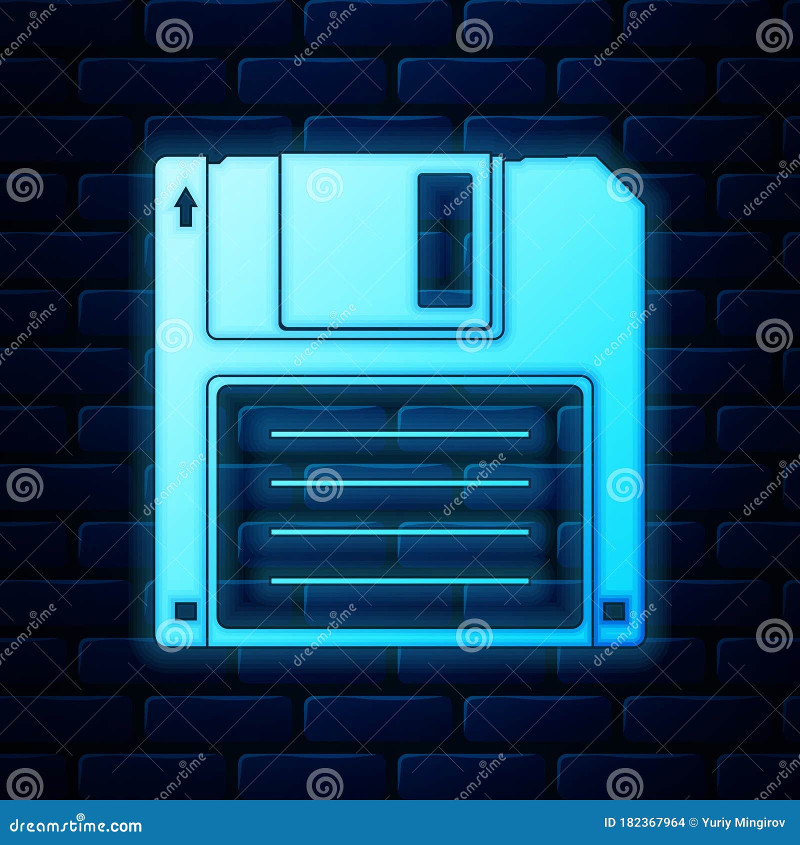 Glowing Neon Floppy Disk for Computer Data Storage Icon Isolated on ...