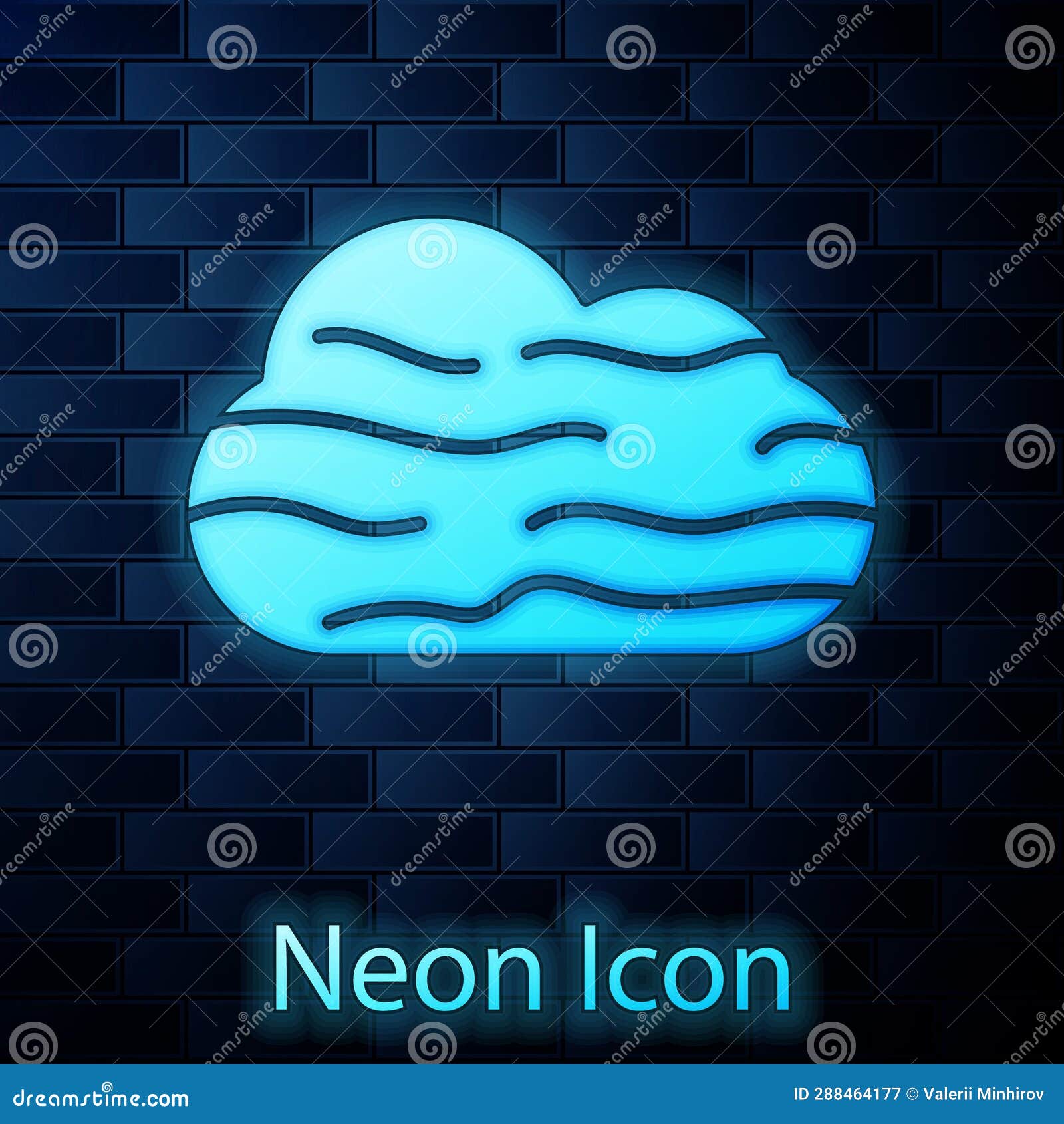 Glowing Neon Fog and Cloud Icon Isolated on Brick Wall Background ...