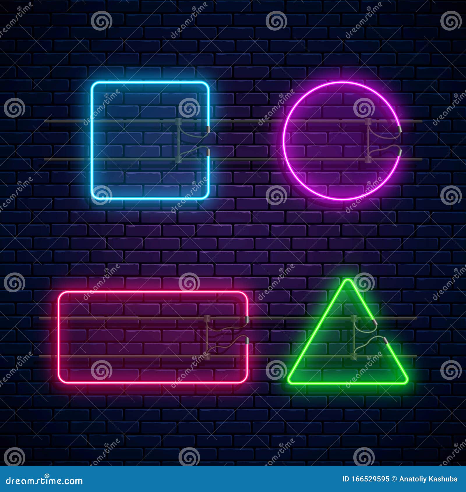 Glowing Neon Frames Square, Circle, Rectangle, Triangle Shapes. Neon ...