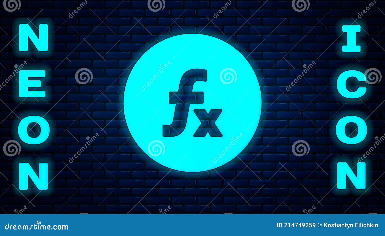 Glowing Neon Function Mathematical Symbol Icon Isolated on Brick Wall ...