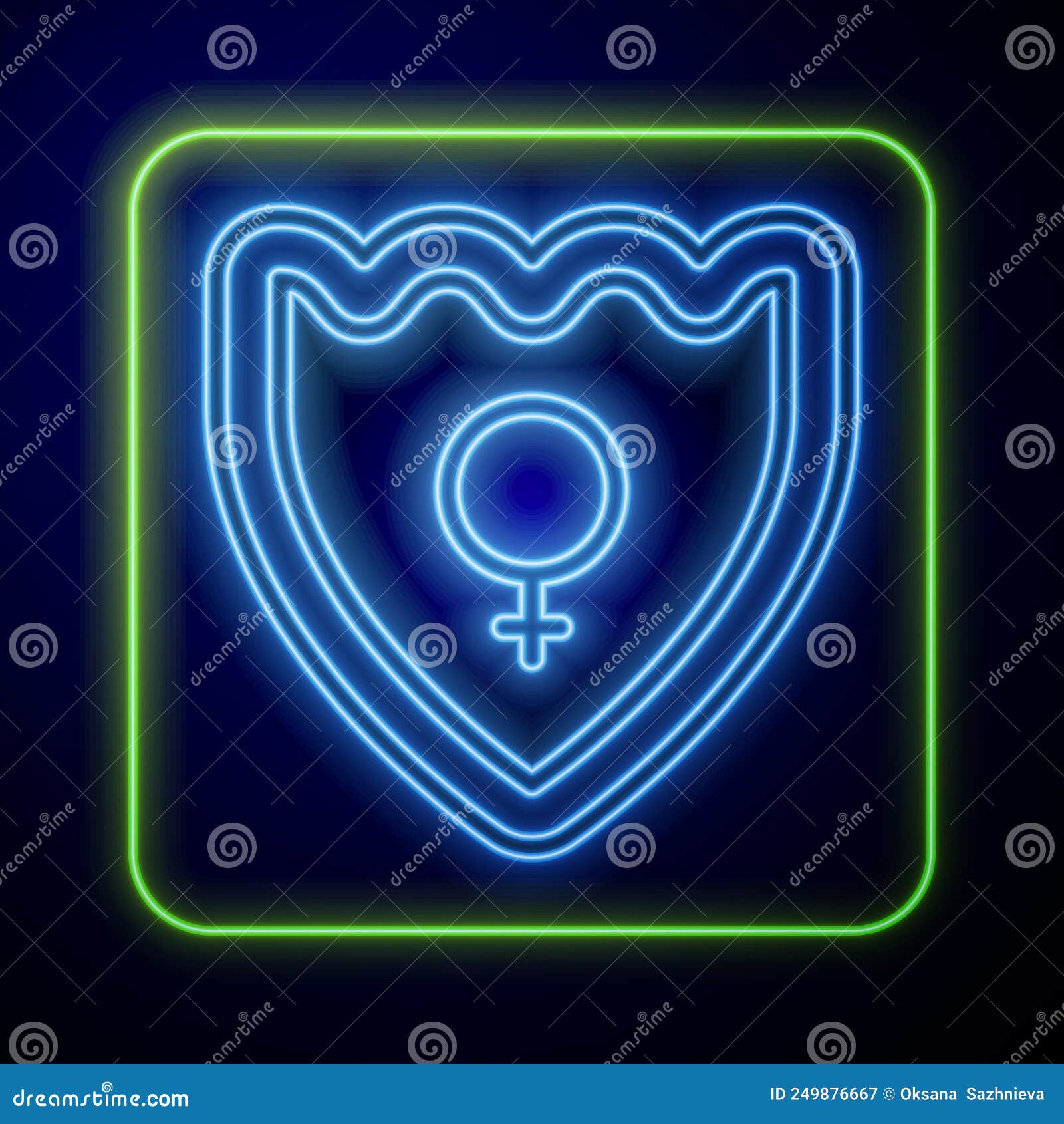 Glowing Neon Gender Shield, Female Icon Isolated on Blue Background ...