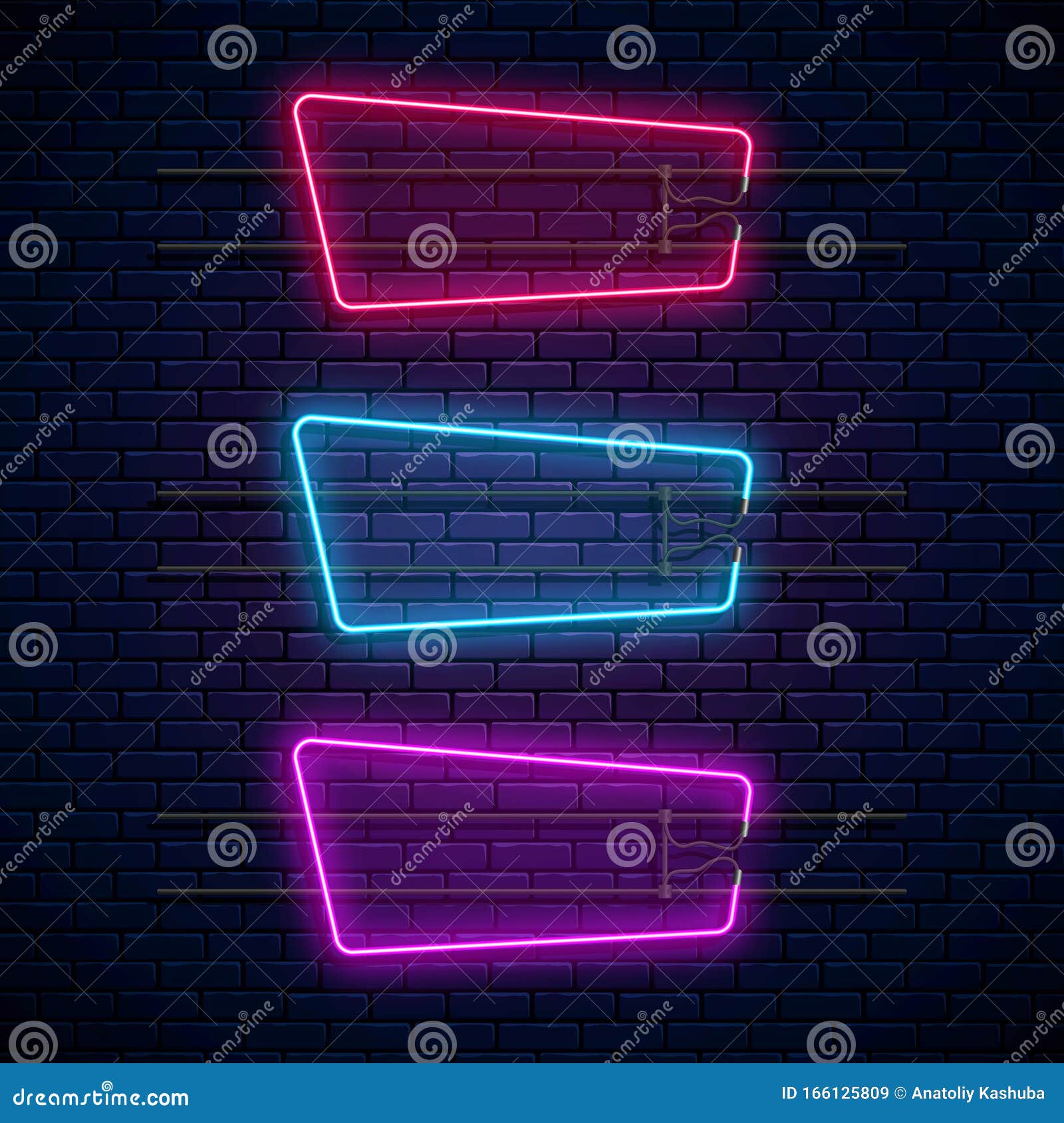 Glowing Neon Geometrical Frames. Neon Light Banners Set. Realistic Glow ...