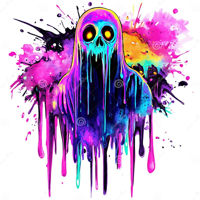 A Glowing Neon Ghost with Dripping Slime Stock Image - Illustration of ...