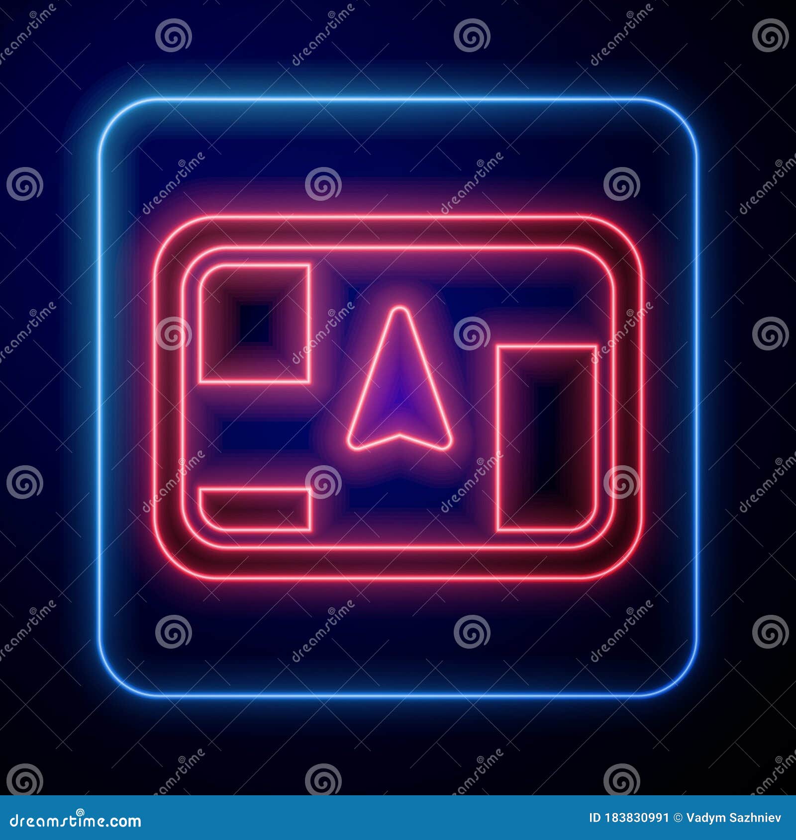 Glowing Neon Gps Device with Map Icon Isolated on Blue Background ...