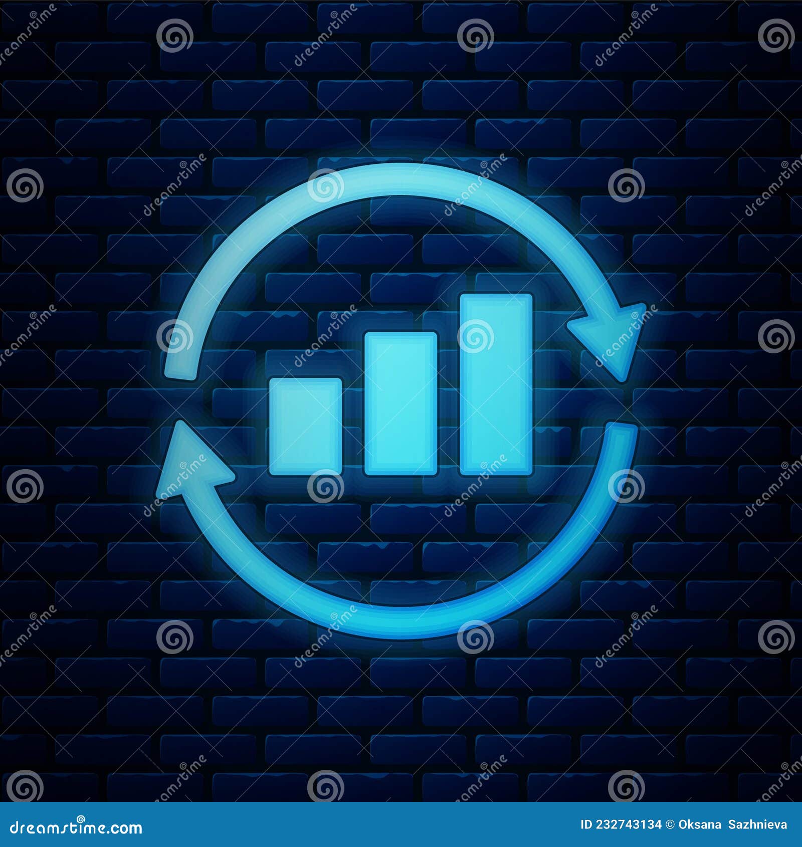Neon Graph Signs Vector Isolated On Brick Wall. Diagram, Upstair ...