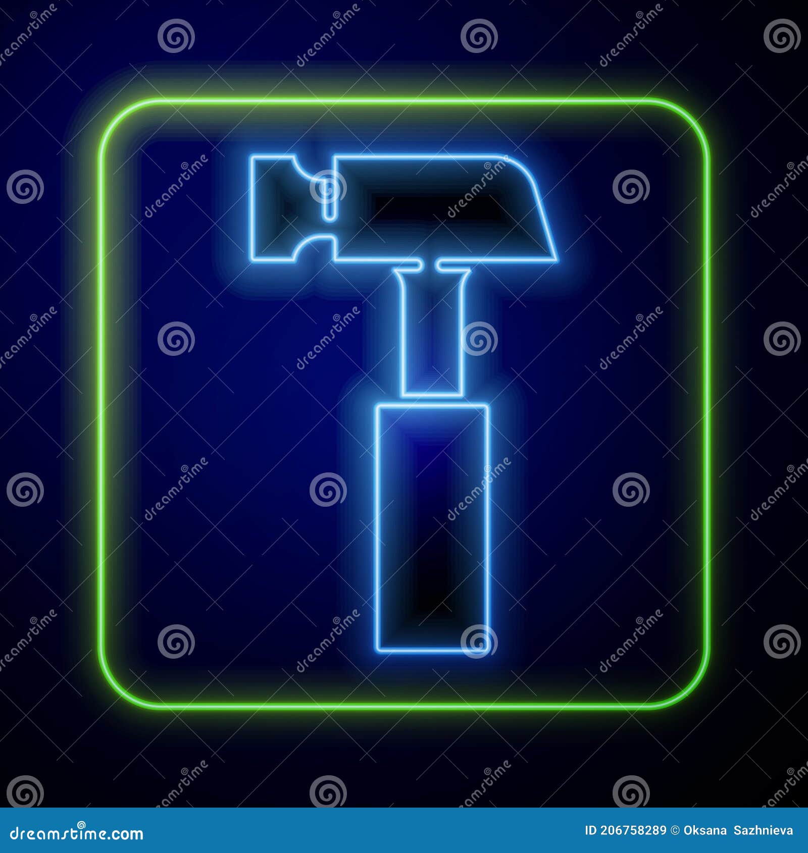 Glowing Neon Hammer Icon Isolated on Blue Background. Tool for Repair ...