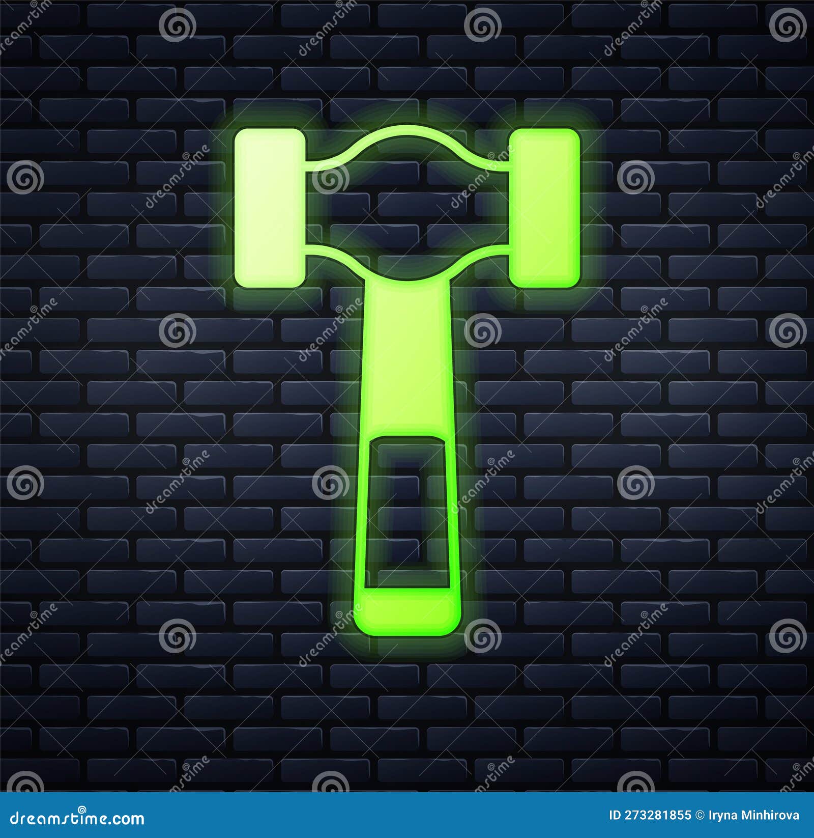 Glowing Neon Hammer Icon Isolated on Brick Wall Background. Tool for ...