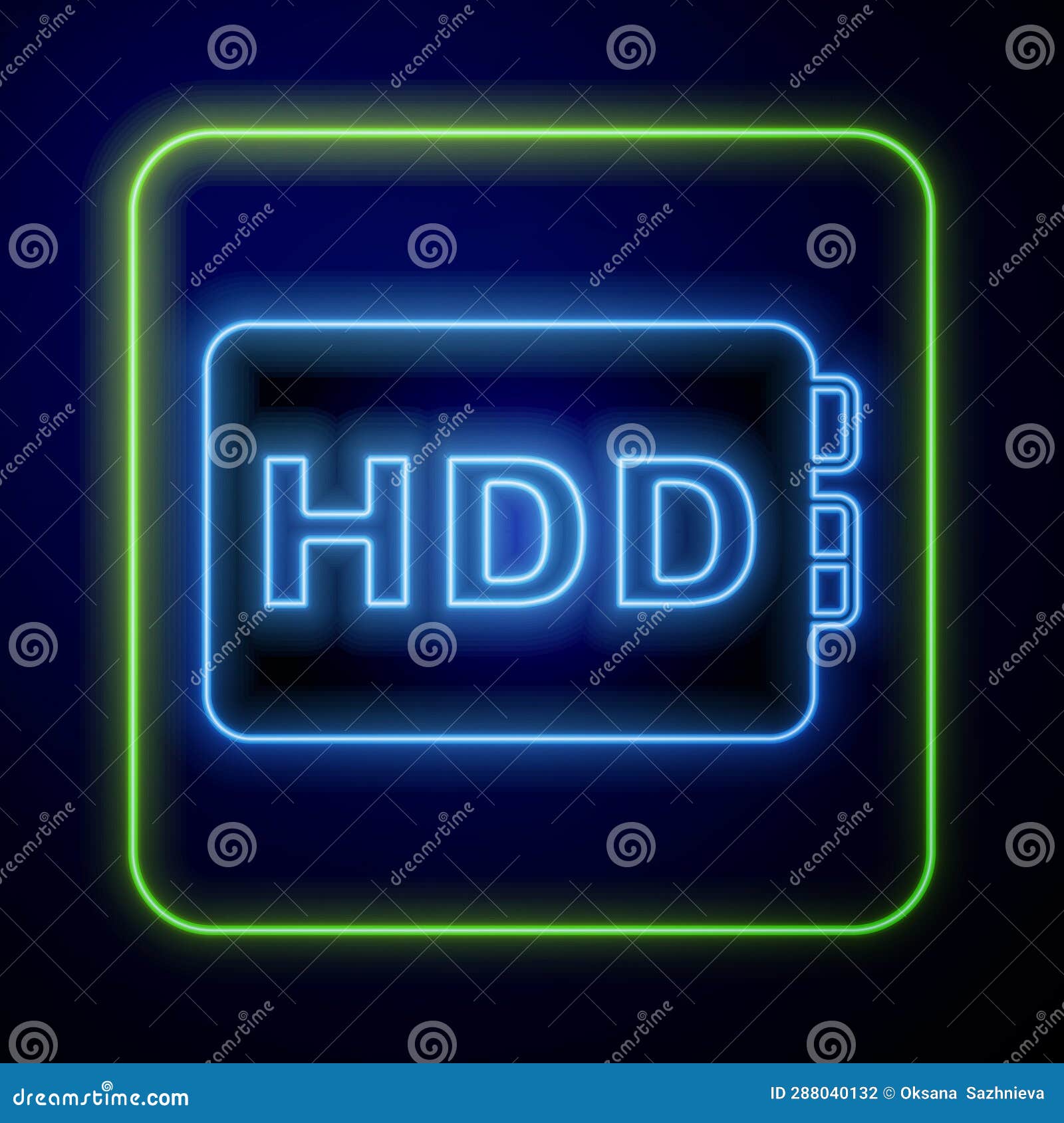 Glowing Neon Hard Disk Drive HDD Icon Isolated on Blue Background ...