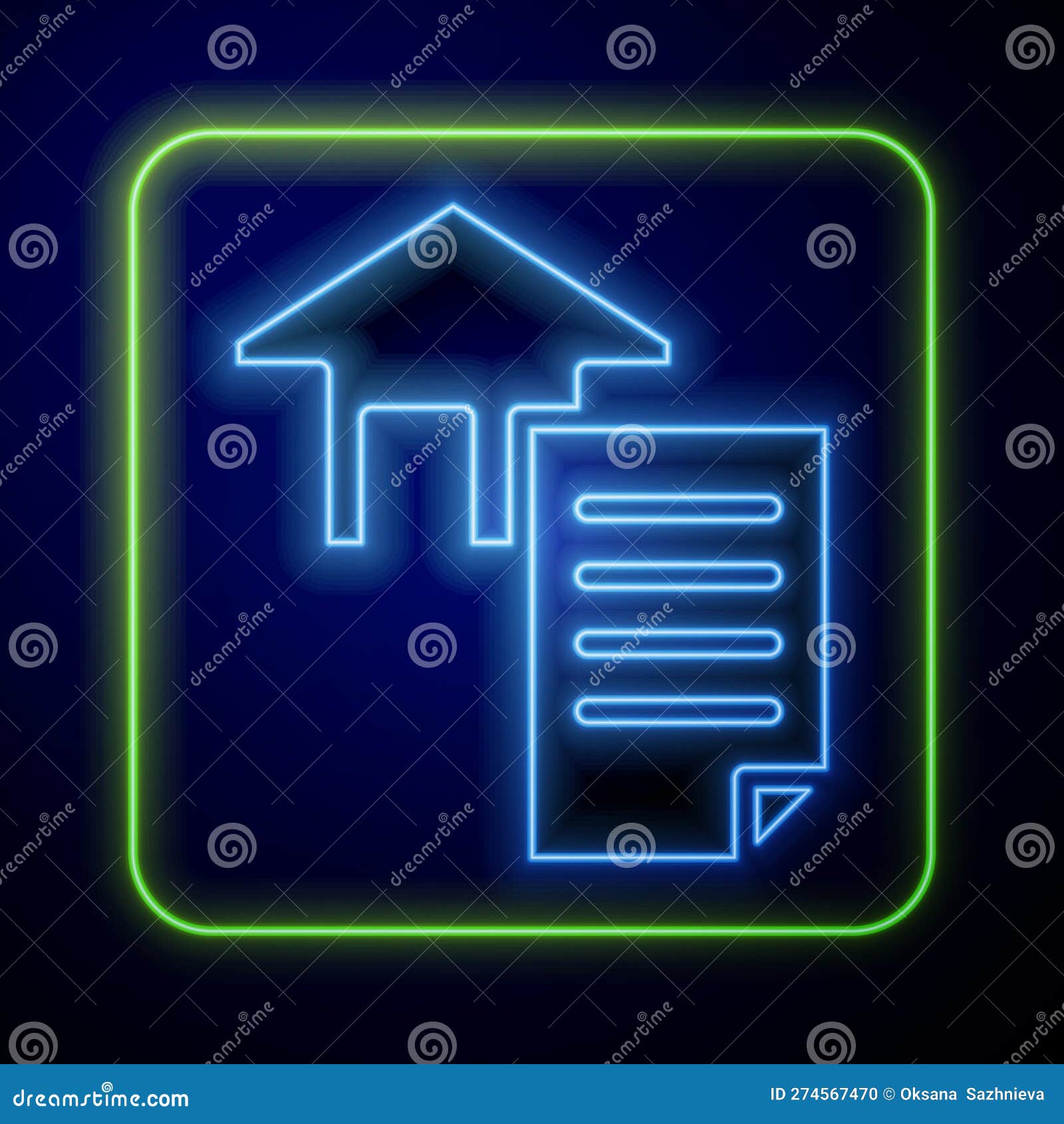 Glowing Neon House Contract Icon Isolated on Blue Background. Contract ...