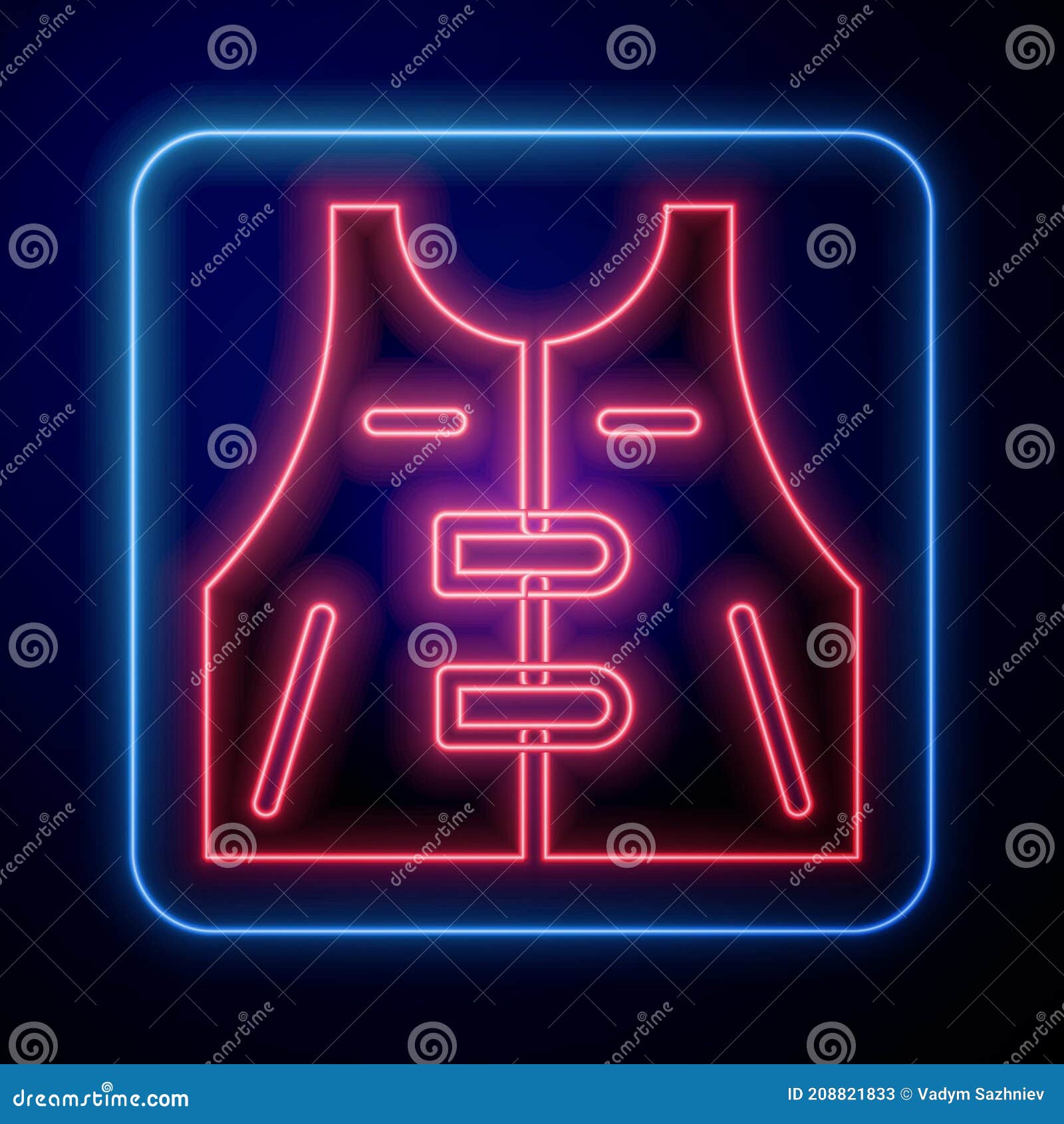 Glowing Neon Hunting Jacket Icon Isolated on Blue Background. Hunting ...