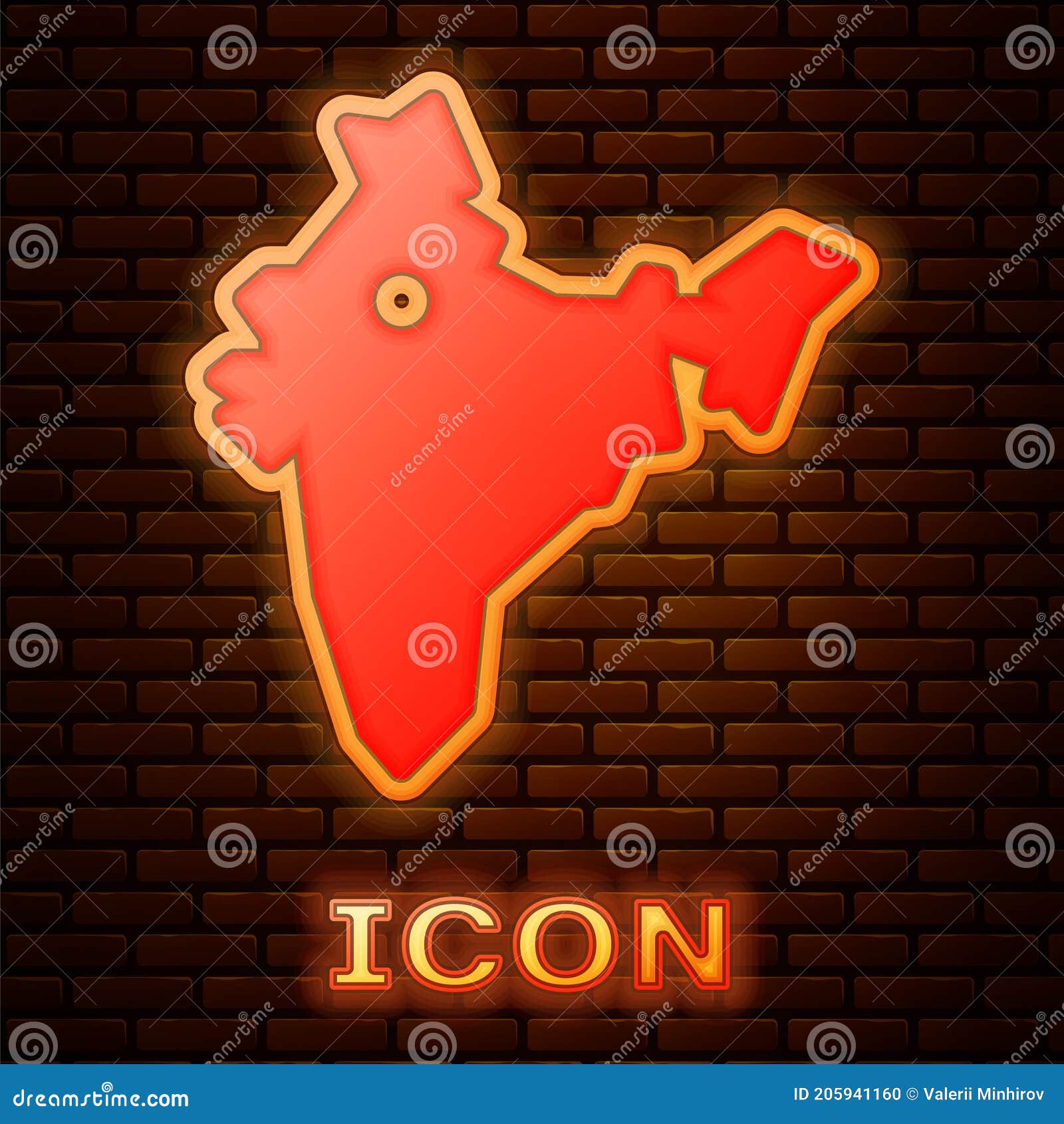 Glowing Neon India Map Icon Isolated on Brick Wall Background. Vector ...