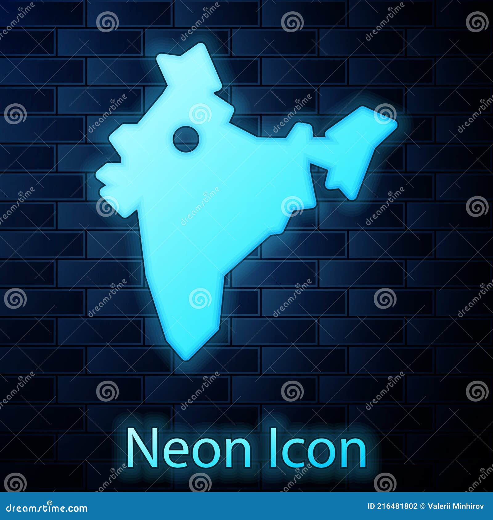 Glowing Neon India Map Icon Isolated on Brick Wall Background. Vector ...