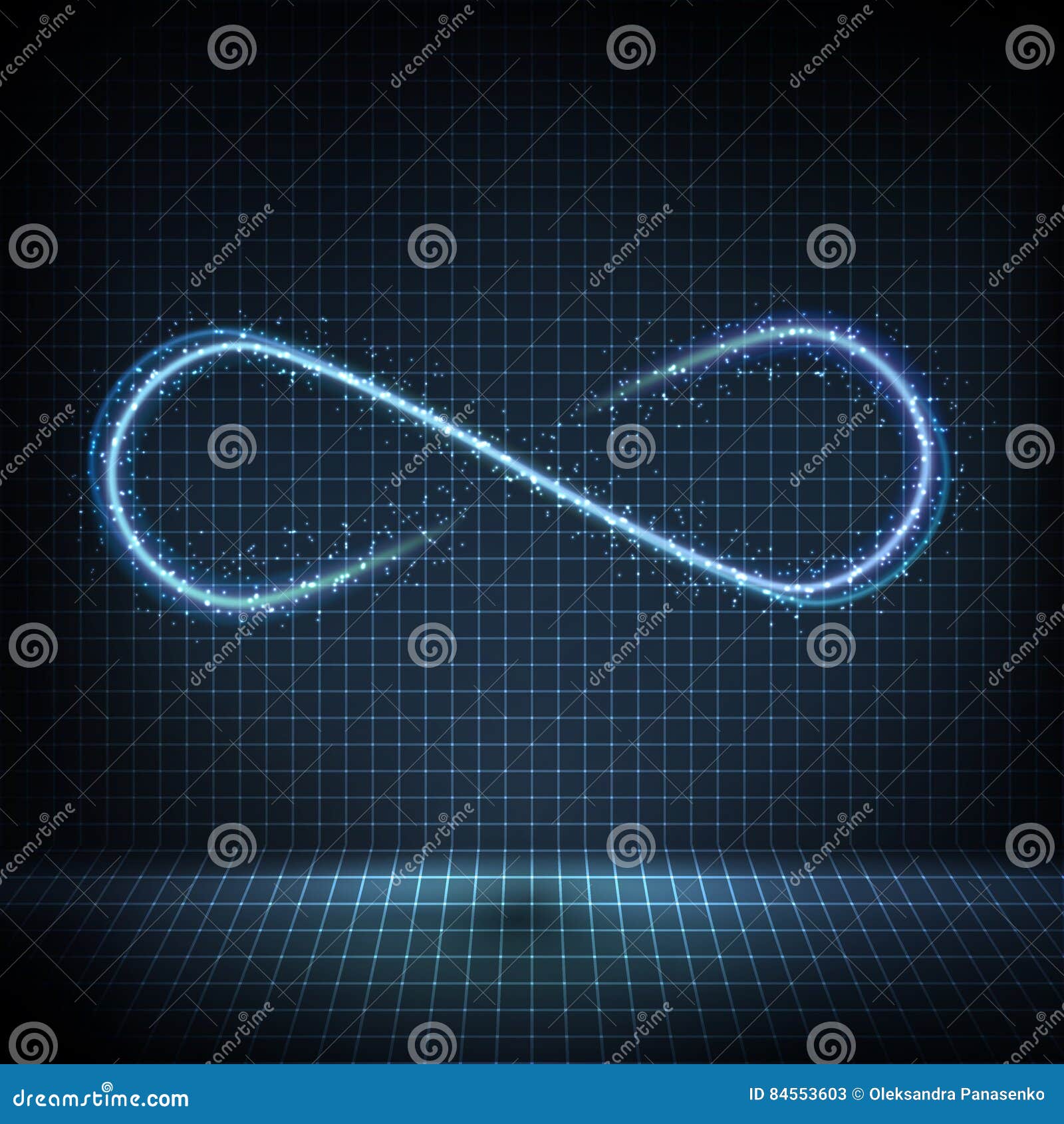 Glowing Neon Infinity Symbol with Bright Lights and Distorted Lines ...