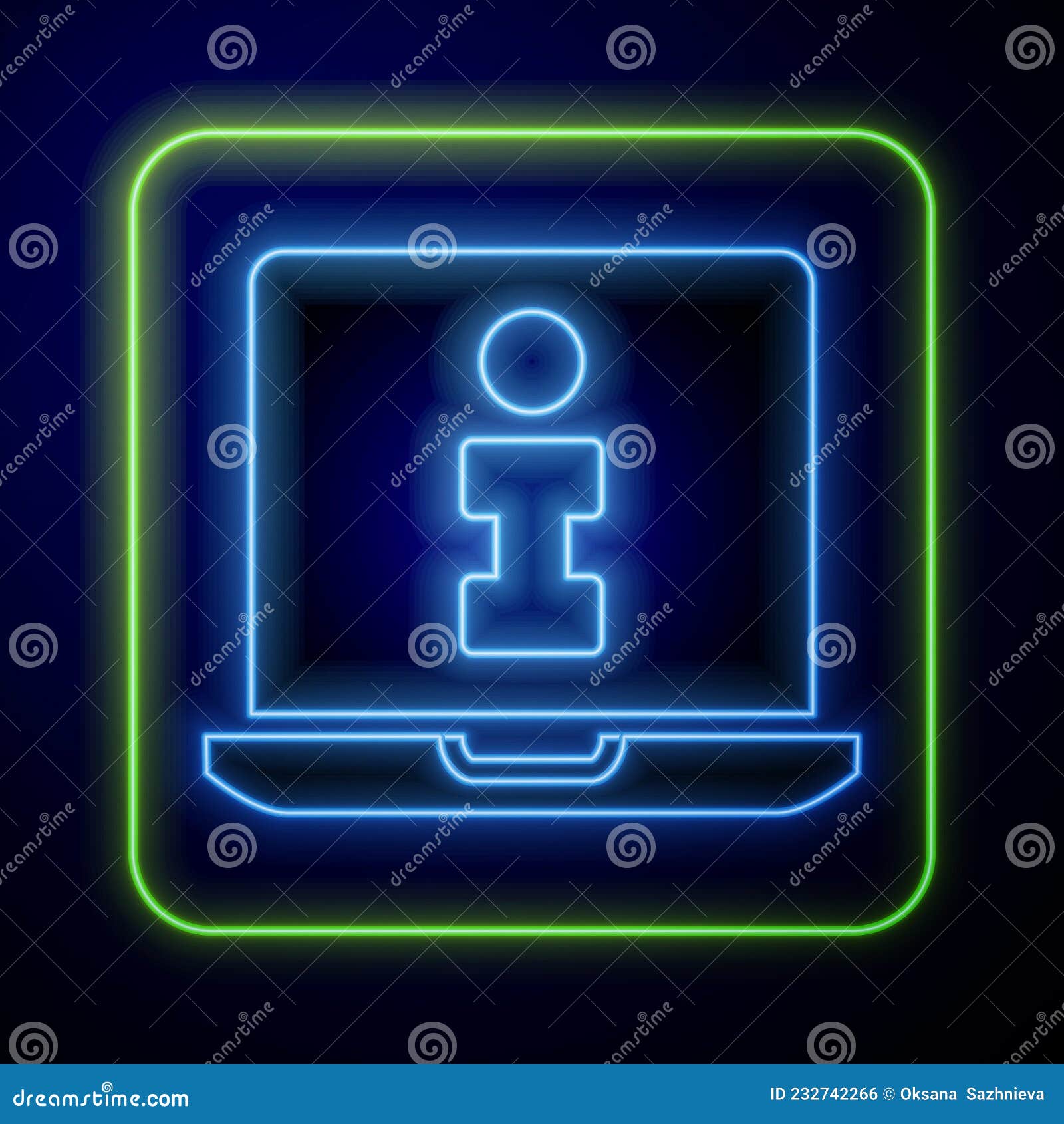 Glowing Neon Information Icon Isolated on Blue Background. Vector Stock ...