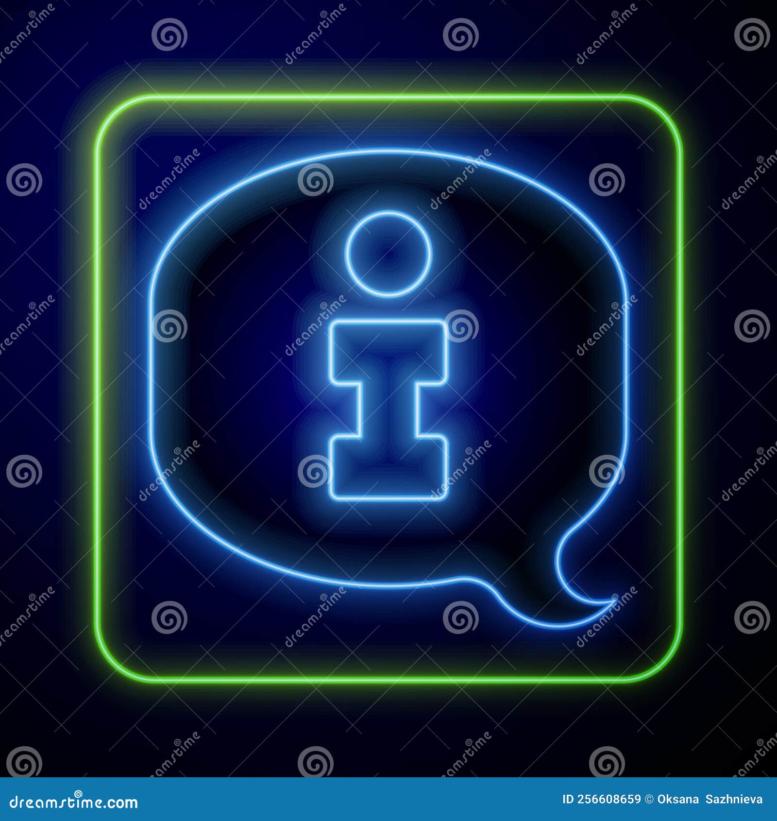 Glowing Neon Information Icon Isolated on Blue Background. Vector Stock ...