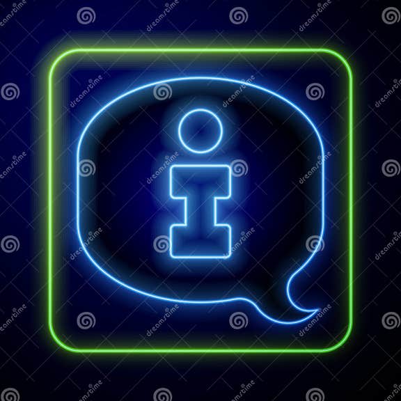 Glowing Neon Information Icon Isolated on Blue Background. Vector Stock ...
