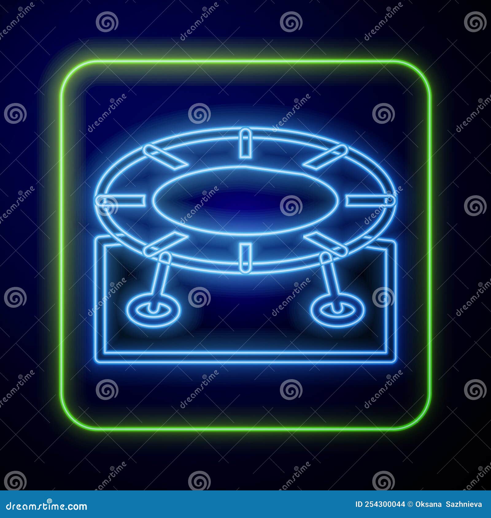 Glowing Neon Jumping Trampoline Icon Isolated on Blue Background ...