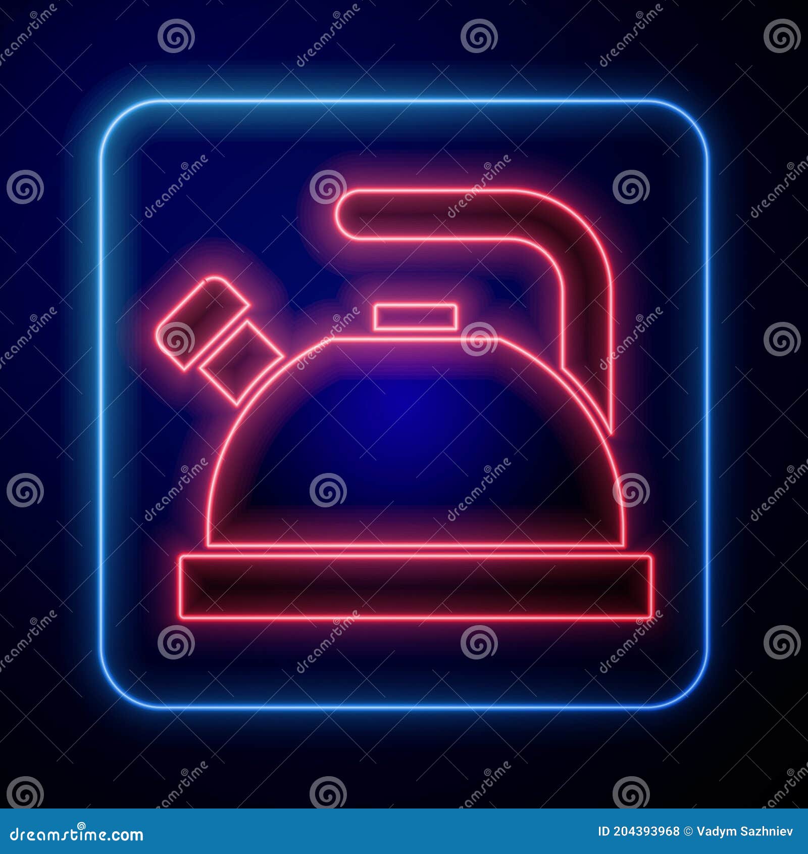 Glowing Neon Kettle with Handle Icon Isolated on Blue Background ...