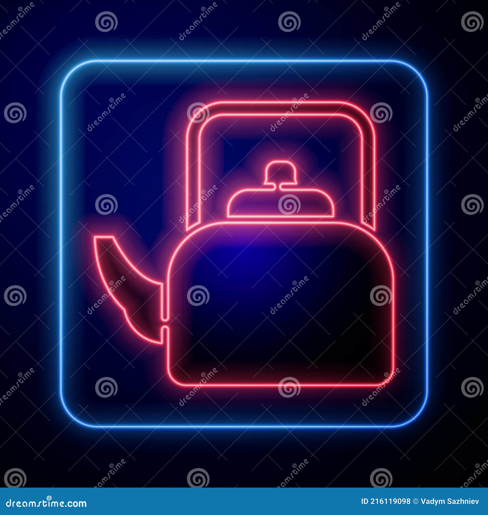 Glowing Neon Kettle with Handle Icon Isolated on Blue Background ...