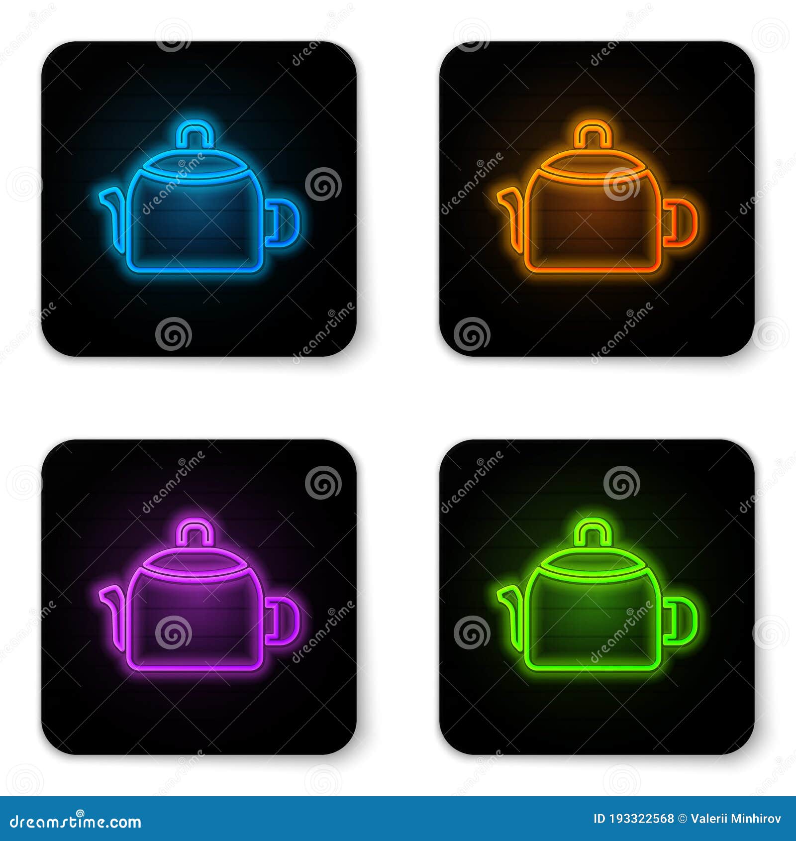 Glowing Neon Kettle with Handle Icon Isolated on White Background ...