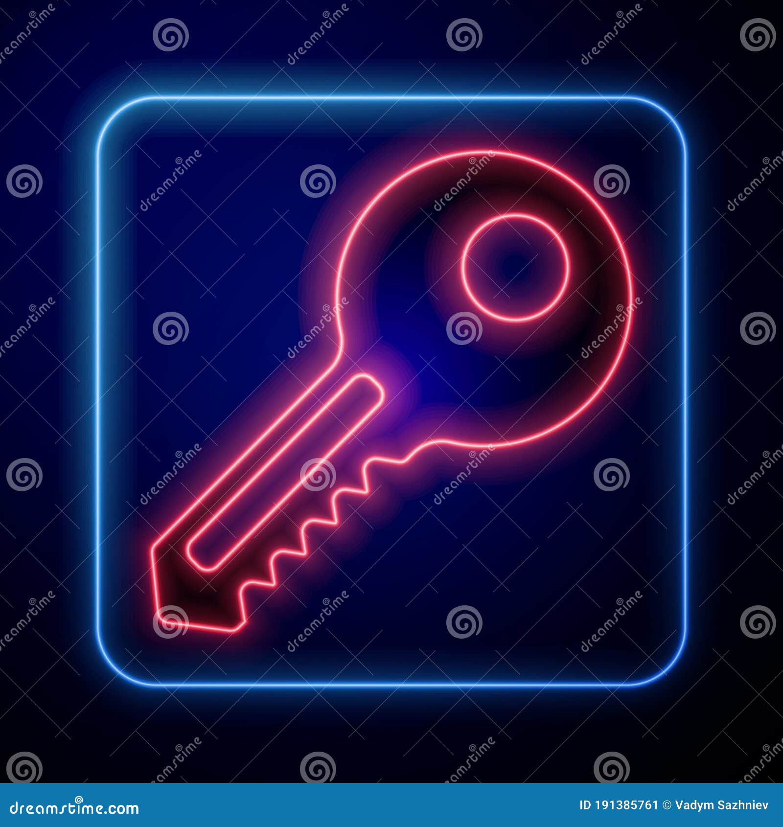 Glowing Neon Key Icon Isolated on Blue Background. Vector Illustration ...