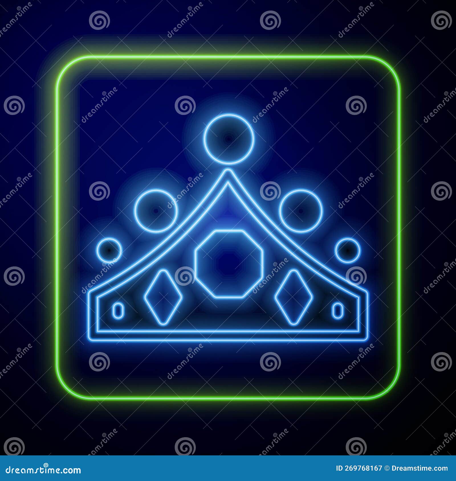 Glowing Neon King Crown Icon Isolated on Blue Background. Vector Stock ...