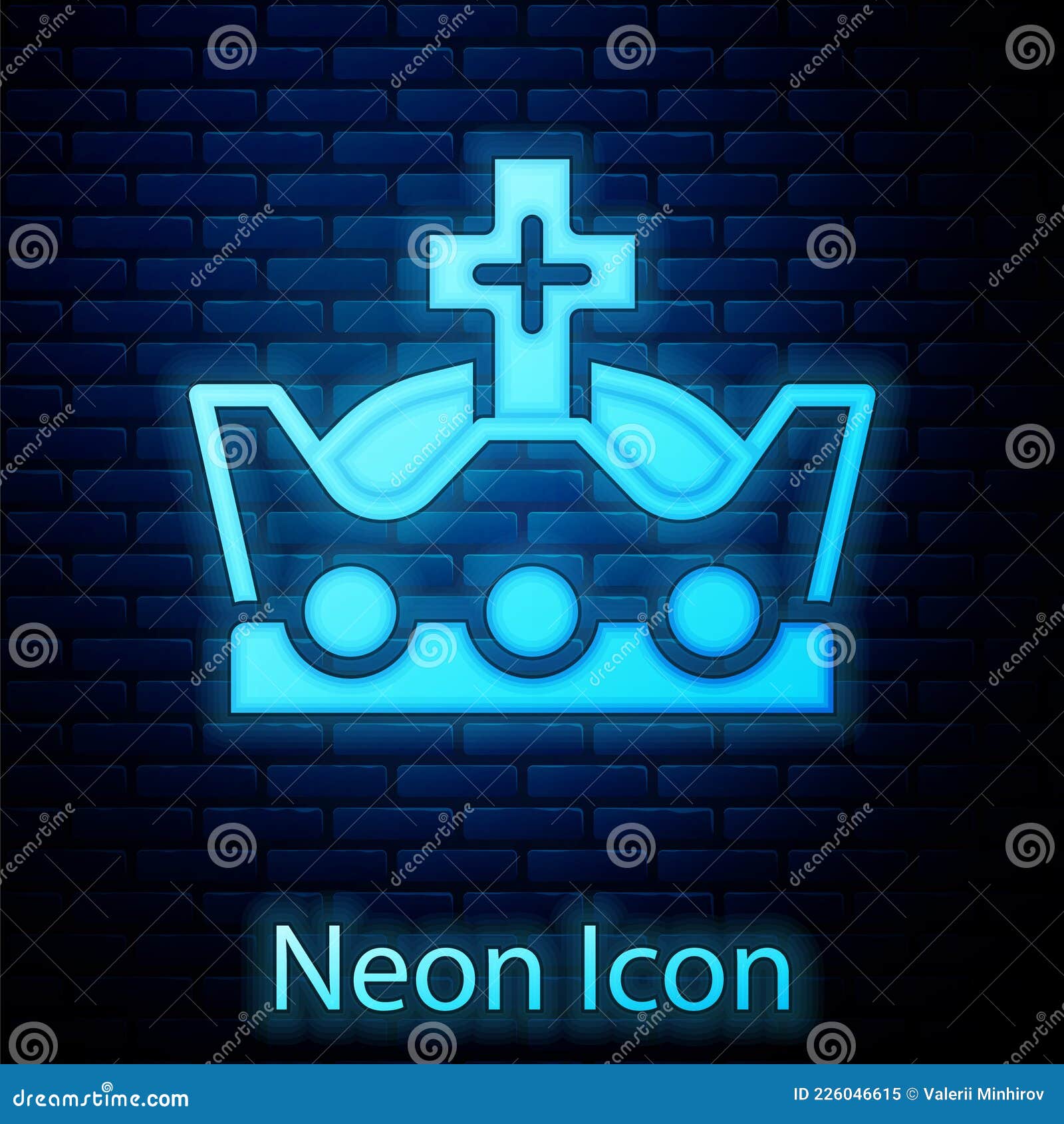 Glowing Neon King Crown Icon Isolated on Brick Wall Background. Vector ...