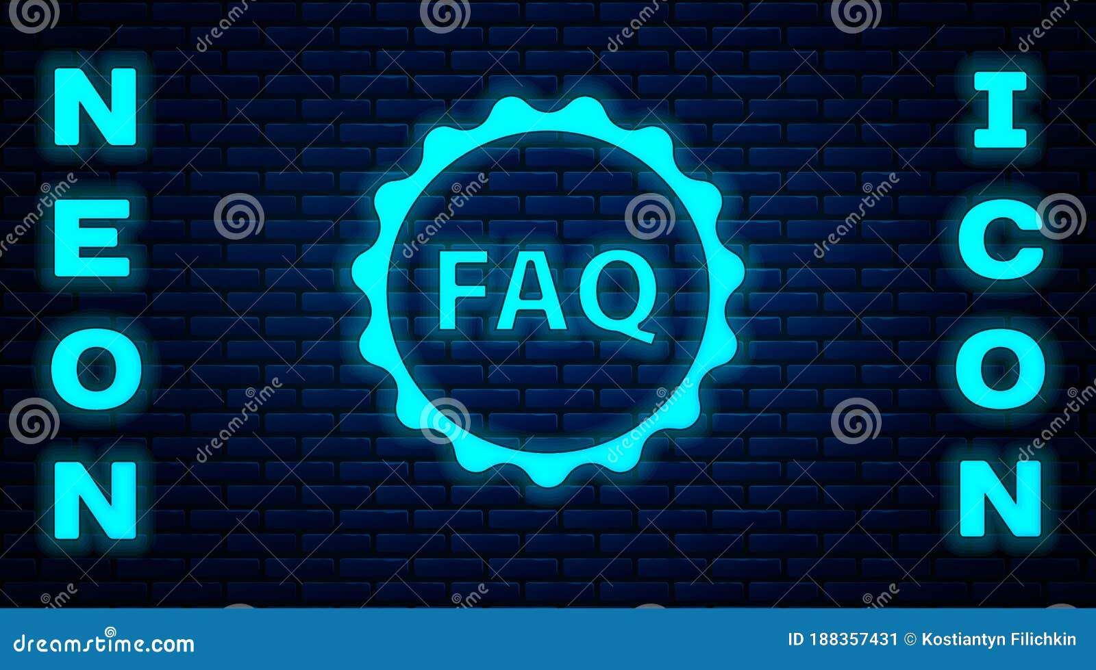 Glowing Neon Label with Text FAQ Information Icon Isolated on Brick ...