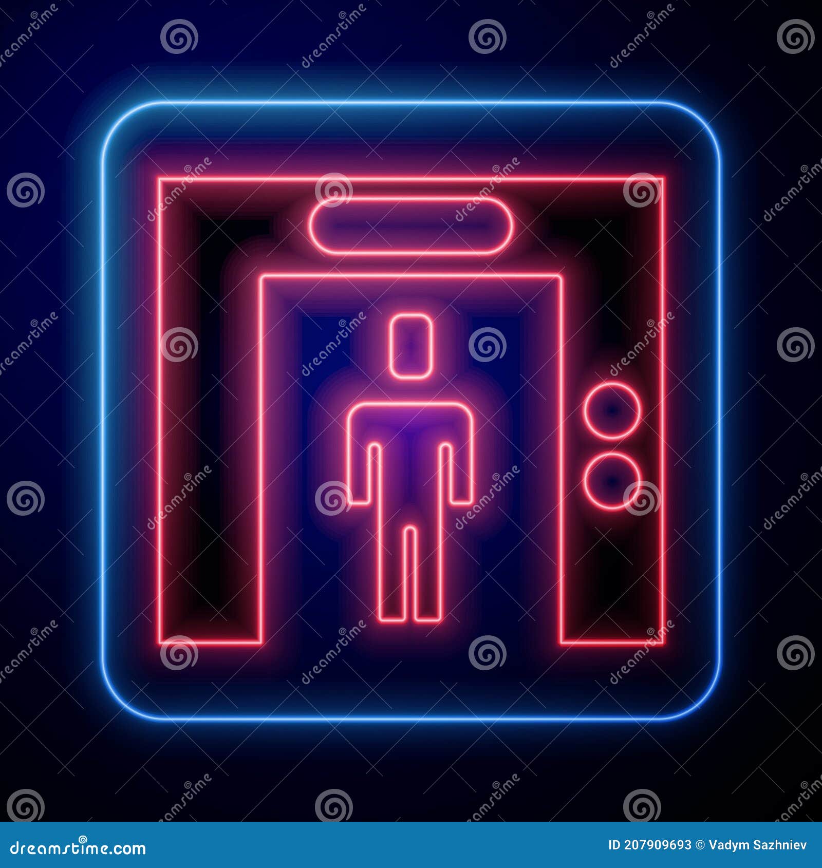 Glowing Neon Lift Icon Isolated on Blue Background. Elevator Symbol ...