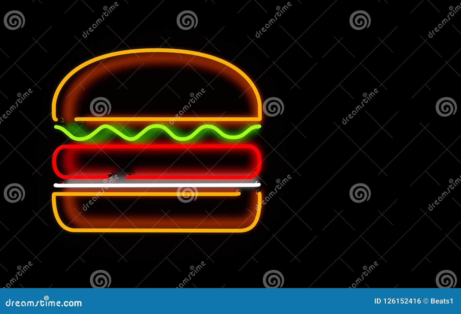 Glowing Neon Light Burger. 3d Rendering. Stock Illustration ...
