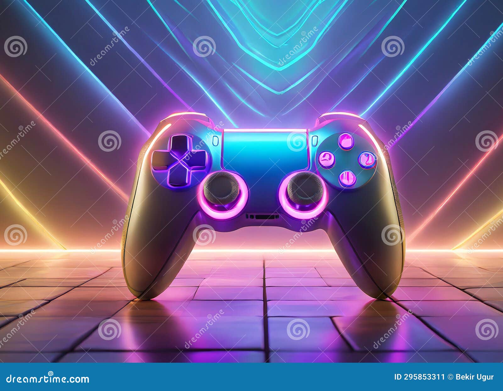 Glowing Neon Light Gamepad - Generative AI - AI Generated Stock ...