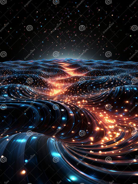 A Glowing Neon Light Wave Shaped Pattern with a Spiral Stock ...