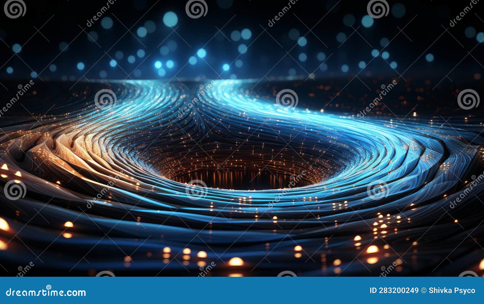 A Glowing Neon Light Wave Shaped Pattern with a Spiral at the Center ...