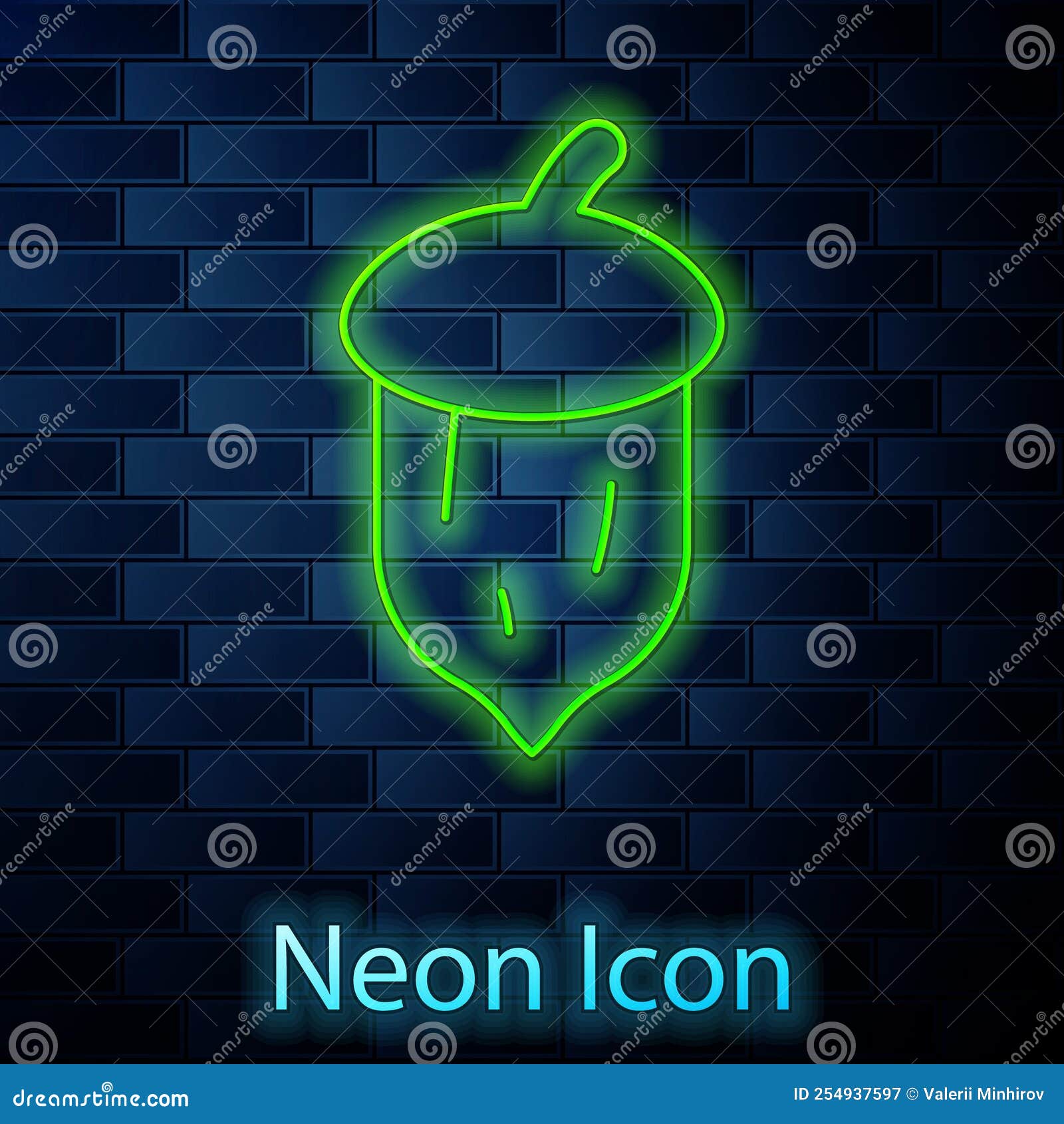 Glowing Neon Line Acorn, Oak Nut, Seed Icon Isolated on Brick Wall ...