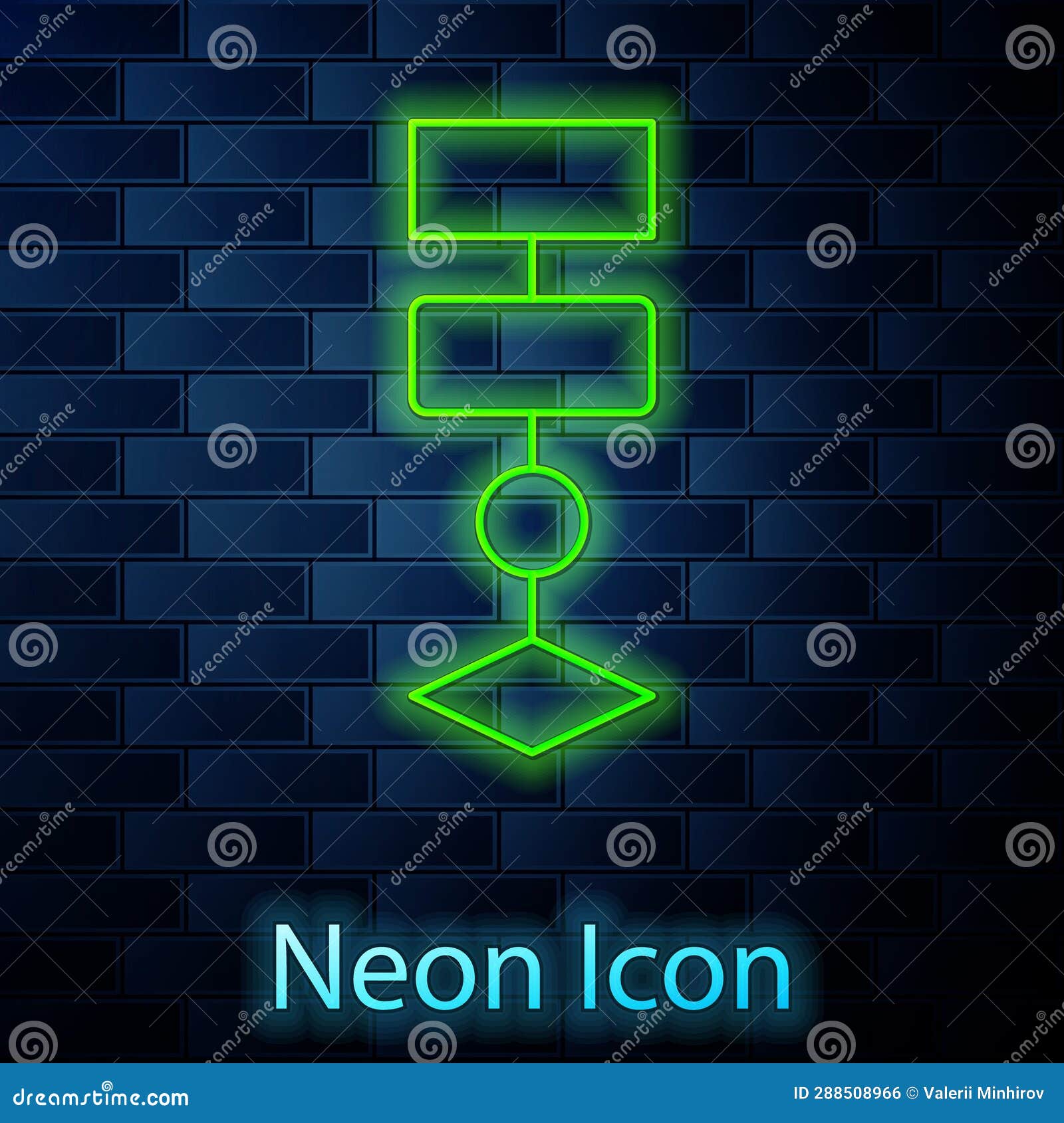 Glowing Neon Line Algorithm Icon Isolated On Brick Wall Background Algorithm Symbol Design From
